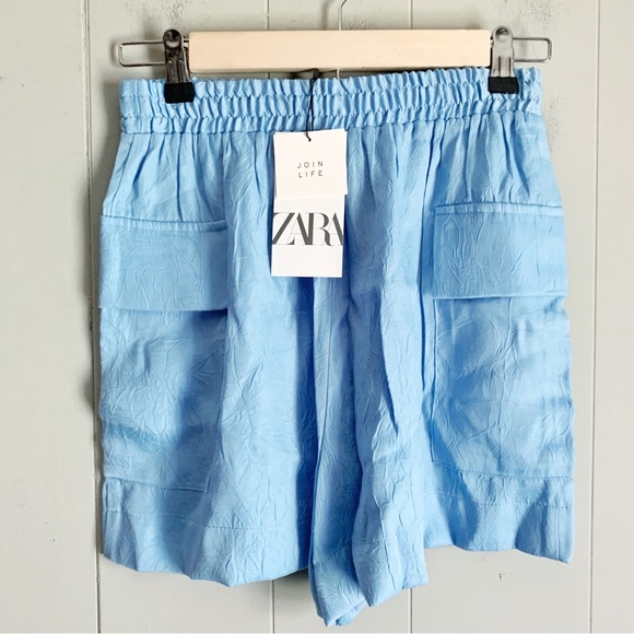 Zara | Shorts | Zara Satin Effect Cargo Shorts Light Blue Xs | Poshmark